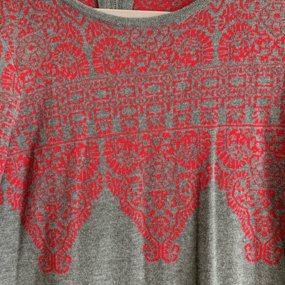 3 Sisters | Dresses | Sisters Red Gray Pattern Knit Sweater Dress Sz L ...